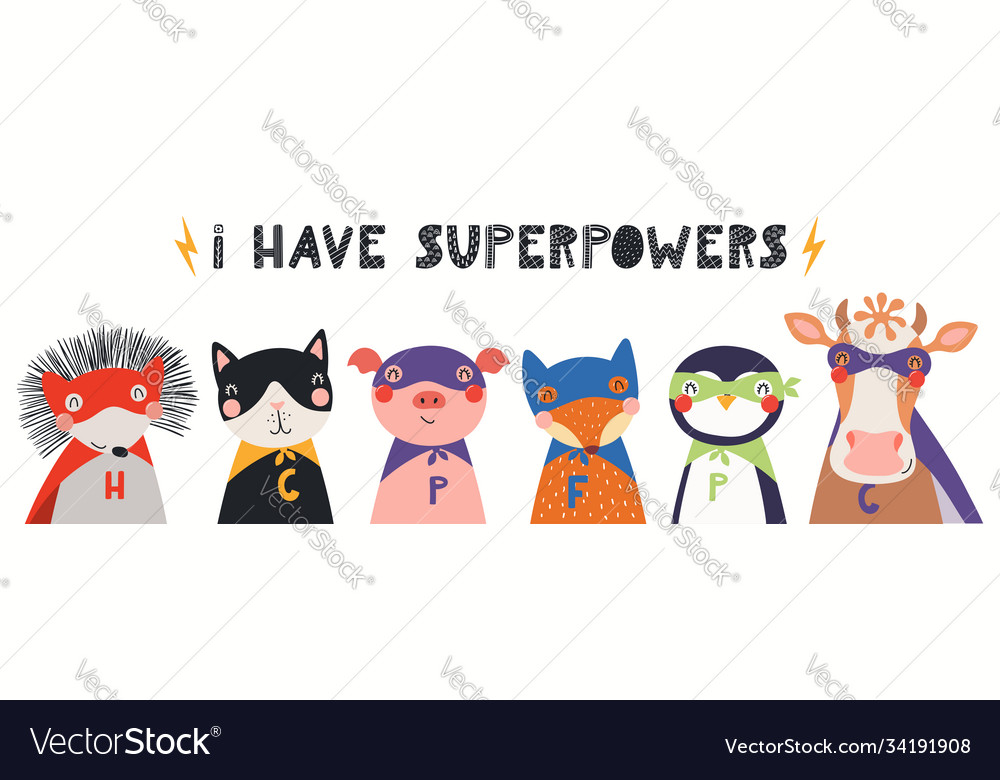 Cute superhero animals card Royalty Free Vector Image