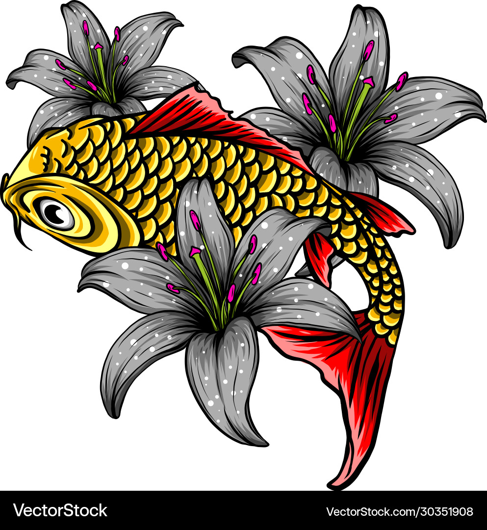 Drawn chinese fish swimming in water Royalty Free Vector
