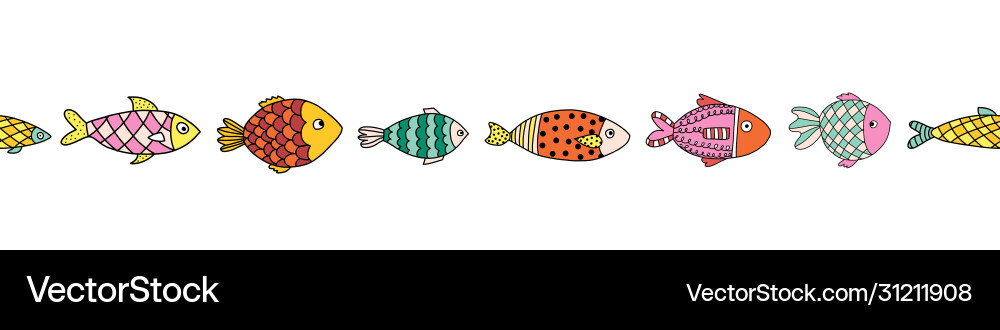 Fishes seamless border cute colorful Royalty Free Vector