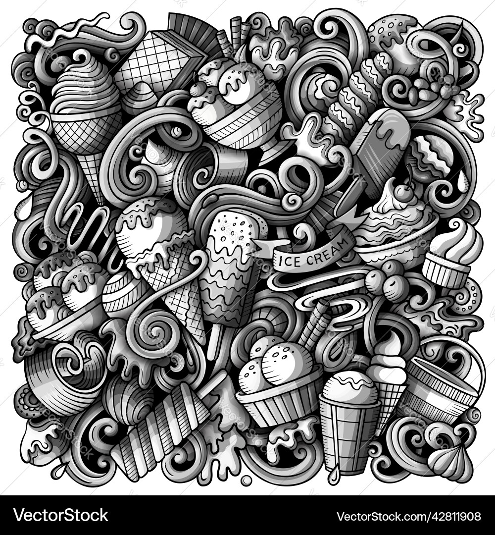 Ice cream hand drawn doodles Royalty Free Vector Image