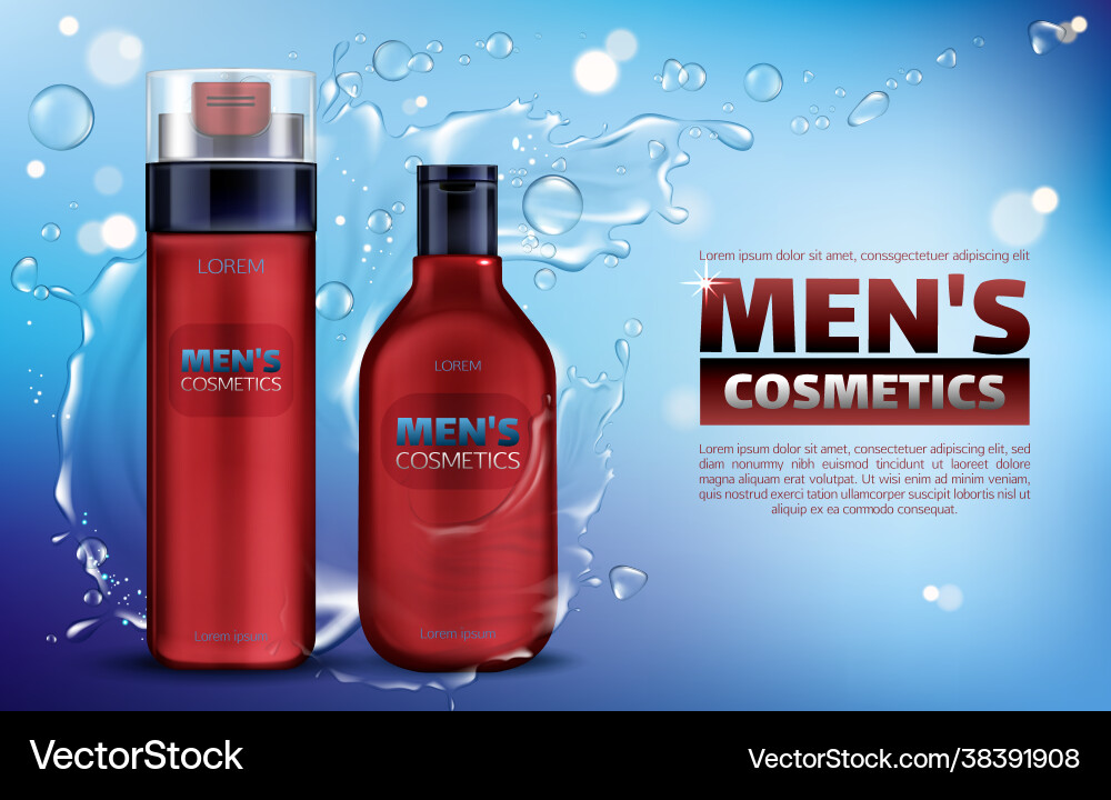 Men cosmetics shower gel shampoo shaving foam Vector Image