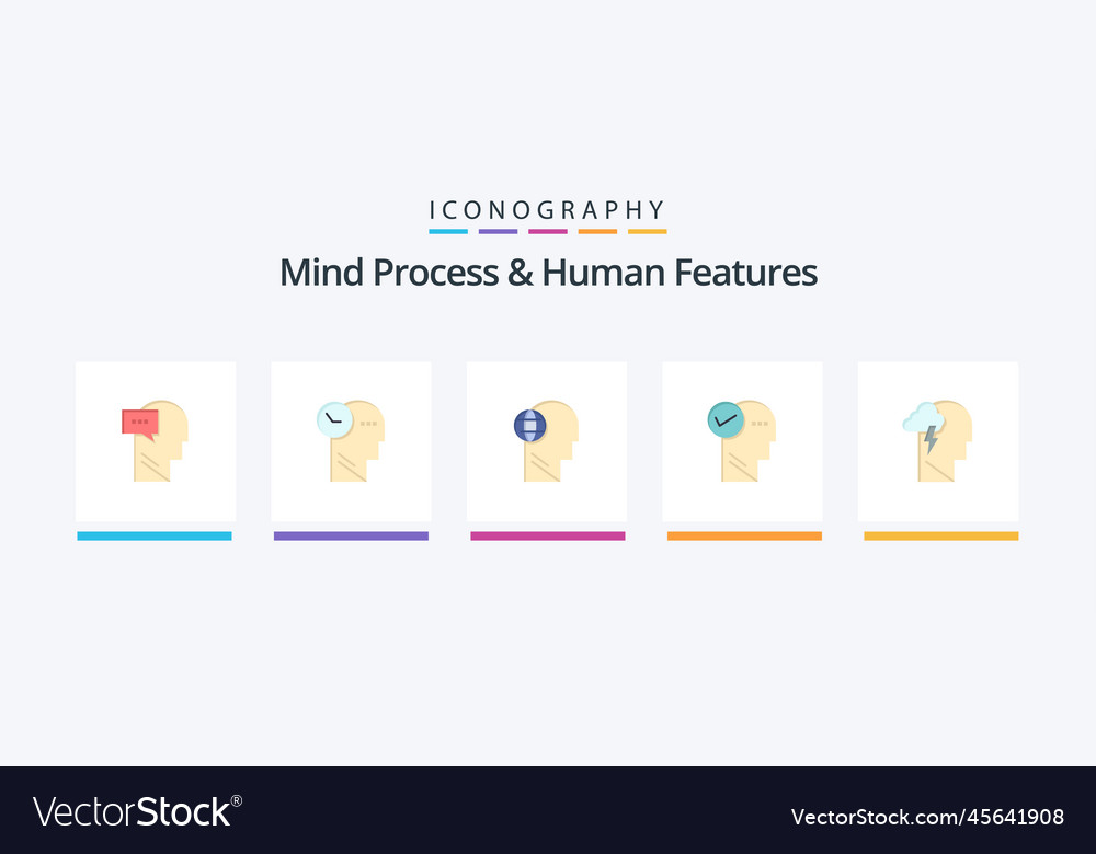 Mind process and human features flat 5 icon pack Vector Image