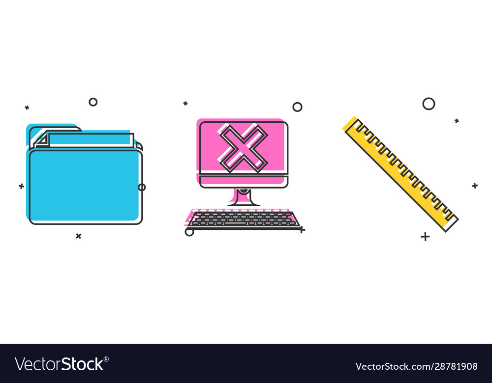 Set document folder computer with keyboard and x Vector Image