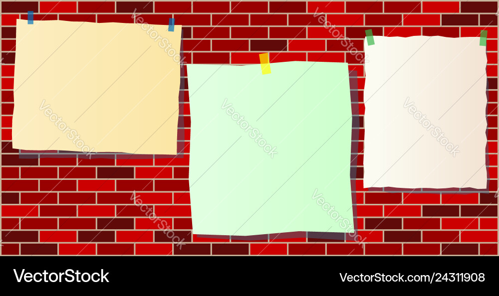 Three paper notes template on brick wall Vector Image