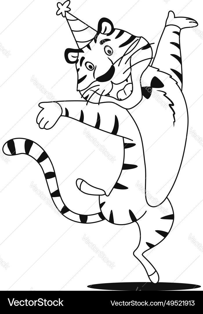 Coloring page funny cartoon dancing tiger Vector Image
