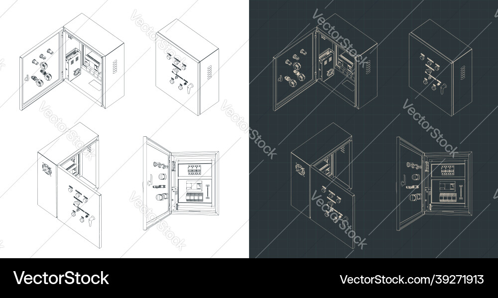 Electrical cabinet isometric blueprints Royalty Free Vector