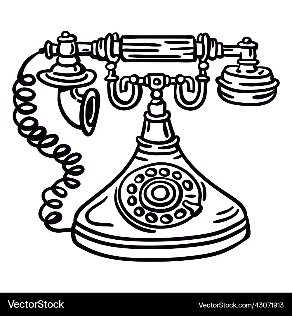 Hand drawn classic rotary phone front outline Vector Image