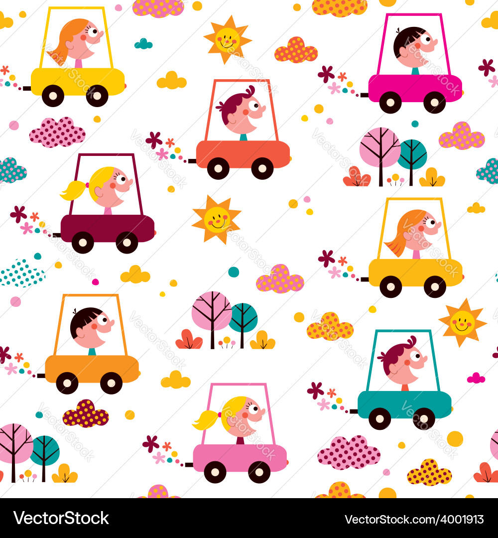 Kids driving toy cars pattern Royalty Free Vector Image