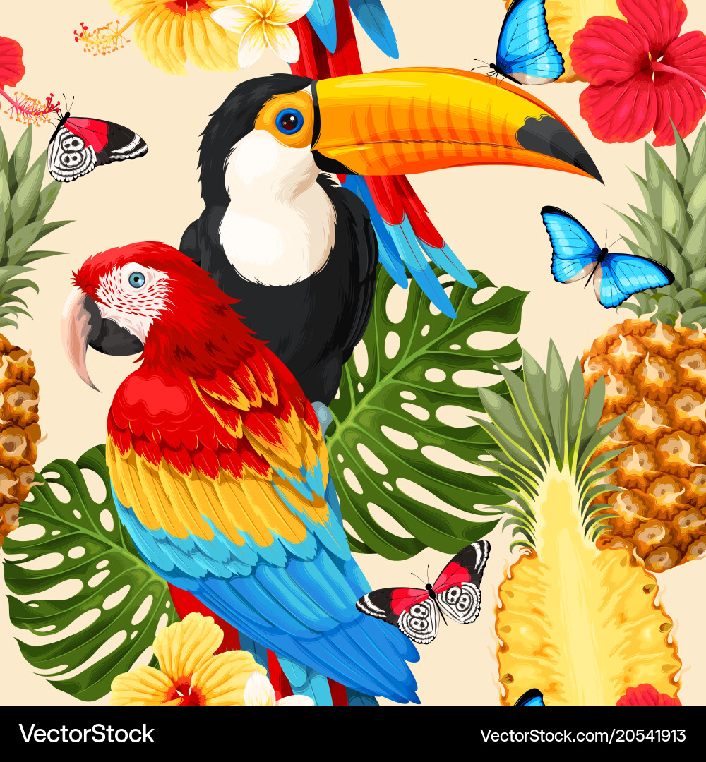 Seamless birds and flowers Royalty Free Vector Image