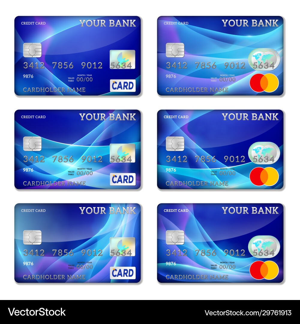 Template credit cards blue color set Royalty Free Vector