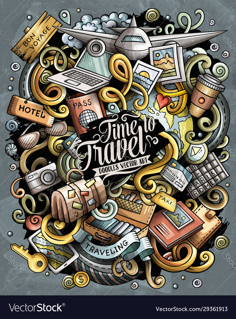 Travel hand drawn doodles Royalty Free Vector Image