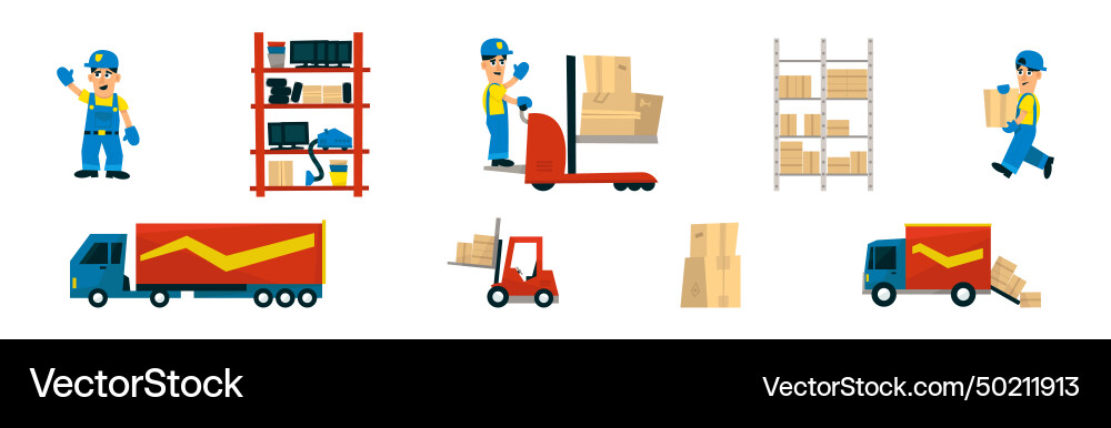 Warehouse and logistic service with man carrier Vector Image