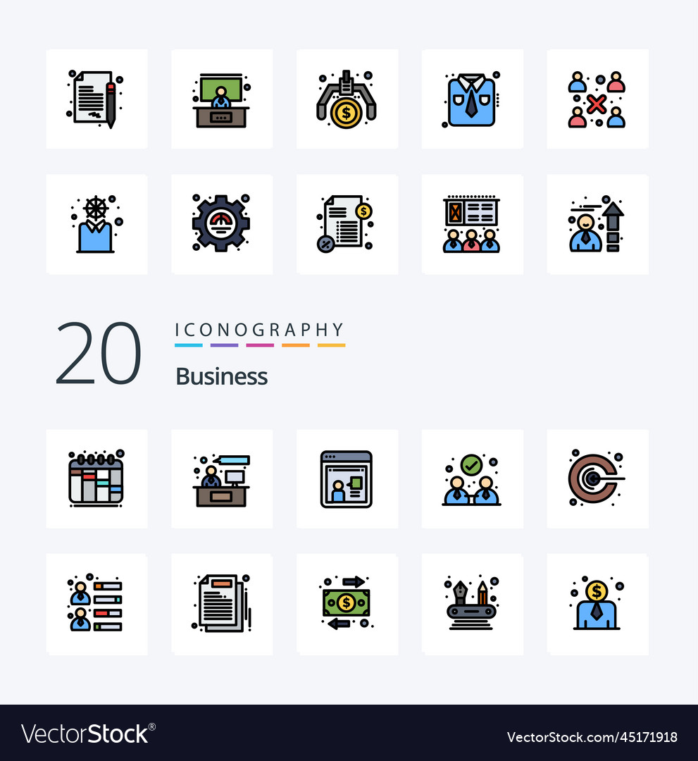 20 business line filled color icon pack like Vector Image