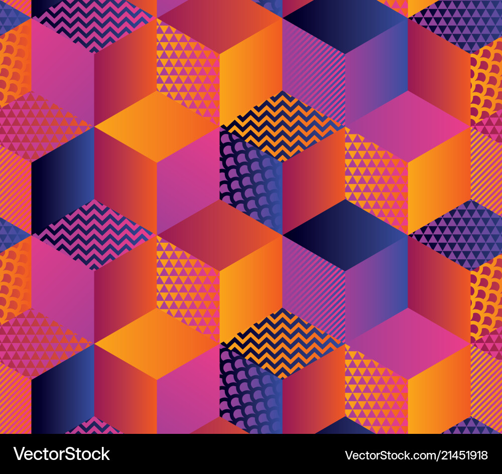 Geometric hexagon bright seamless motif Royalty Free Vector