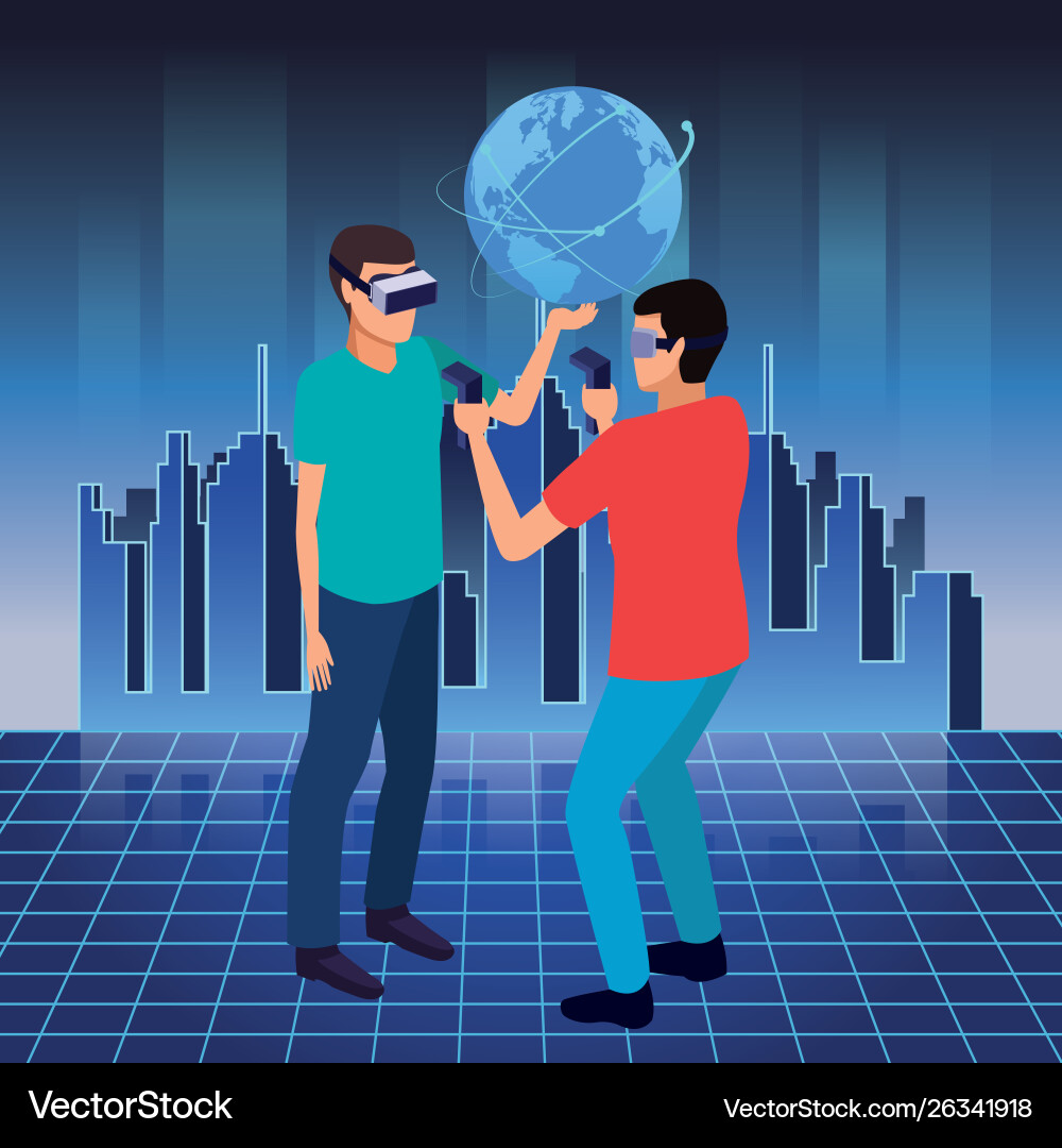 Virtual reality technology experience cartoon Vector Image