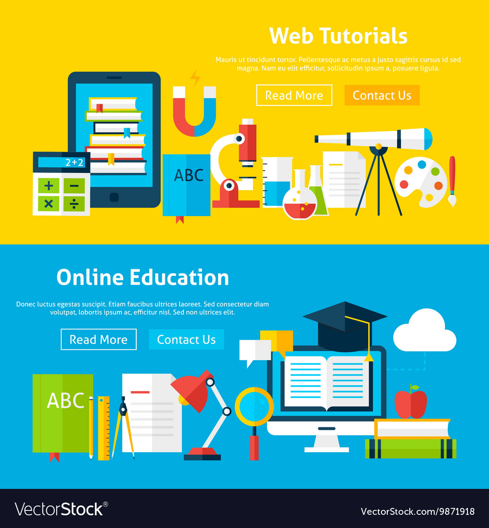Web tutorials and online education flat website Vector Image