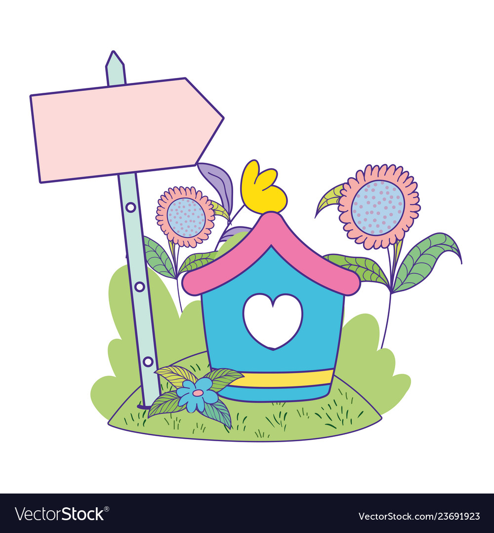 Cute birdhouse wooden with garden scene Royalty Free Vector