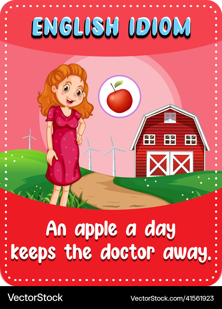 English idiom with an apple a day keeps Royalty Free Vector