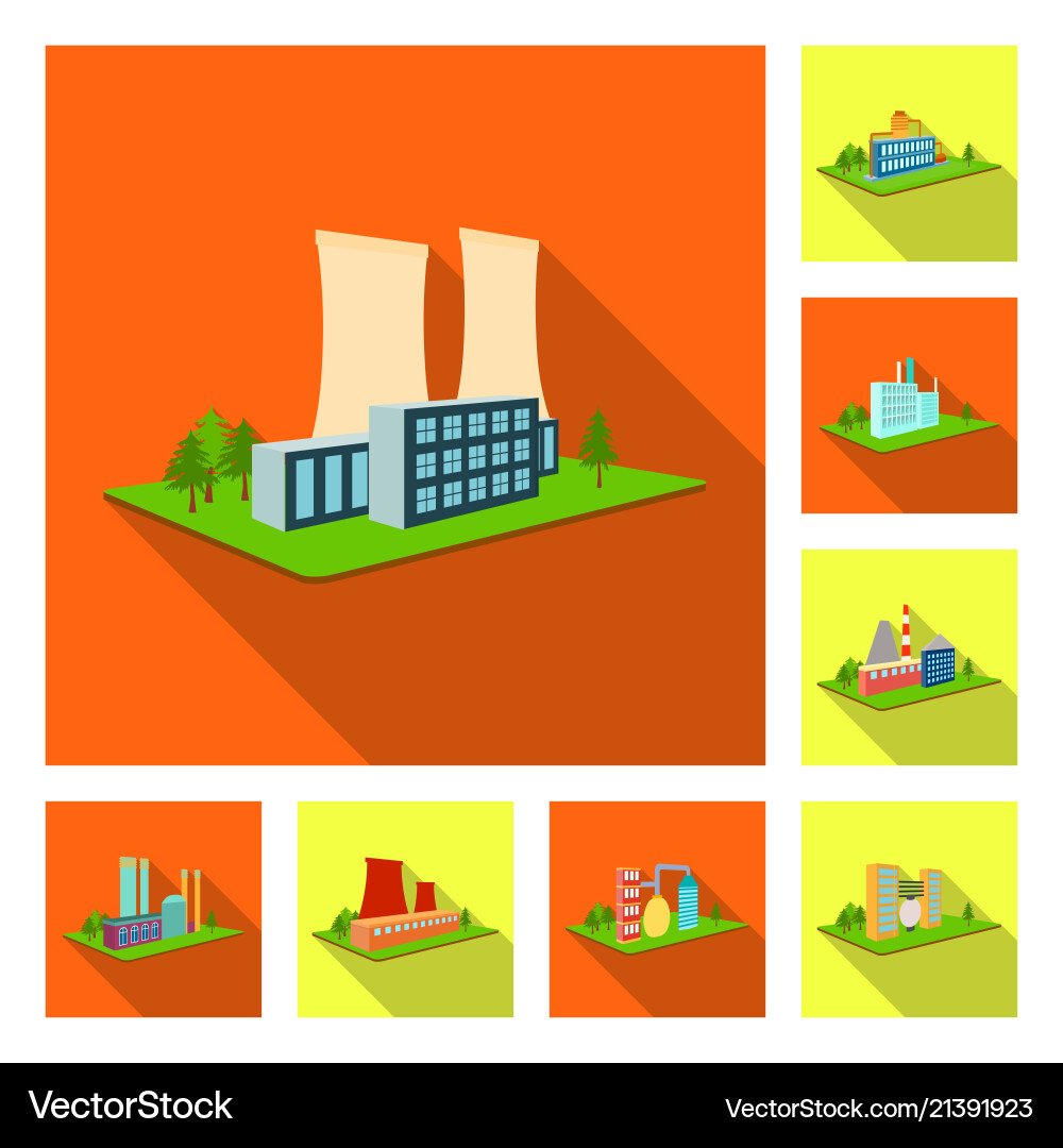 Factory and plant flat icons in set collection Vector Image