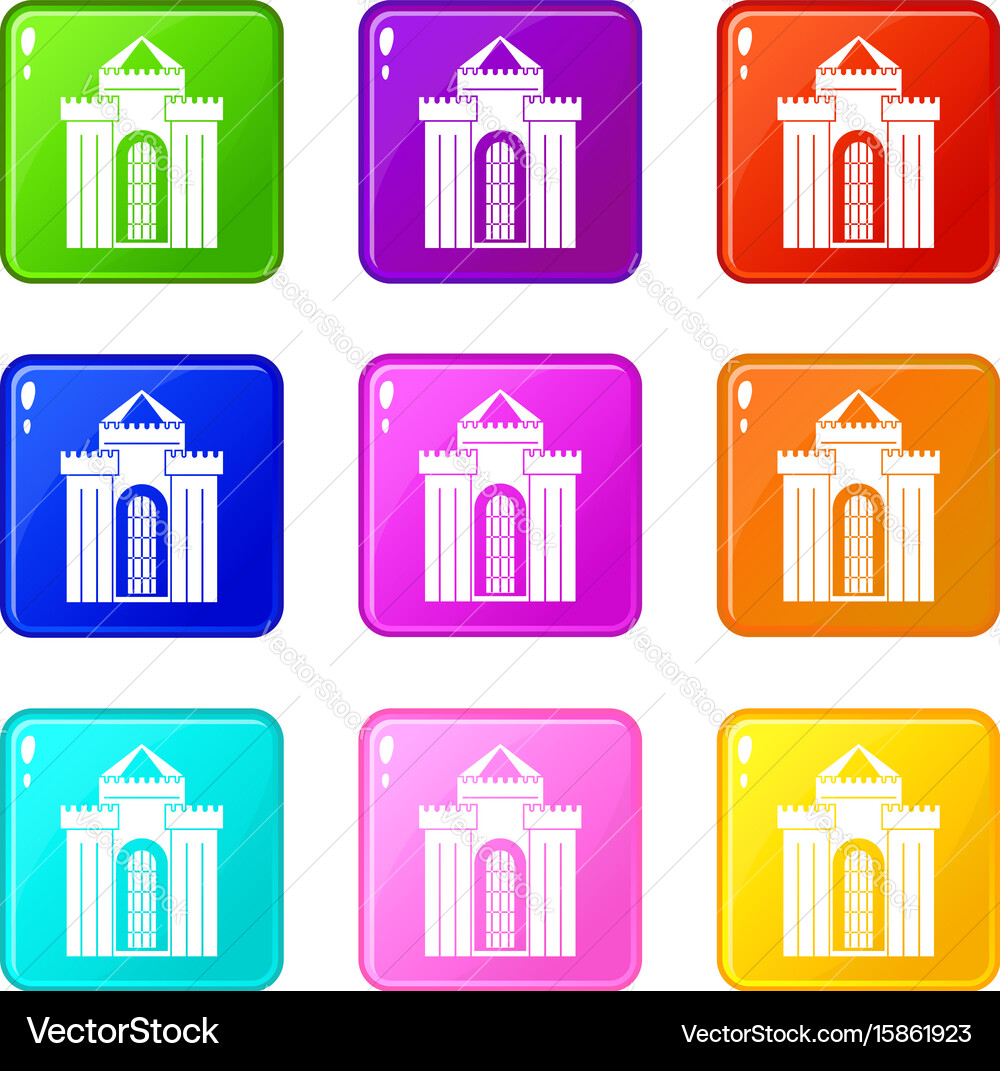 Medieval palace icons 9 set Royalty Free Vector Image