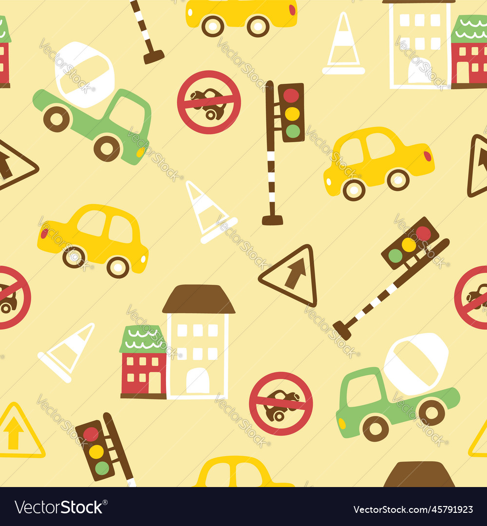 Seamless pattern of vehicles with traffic elements