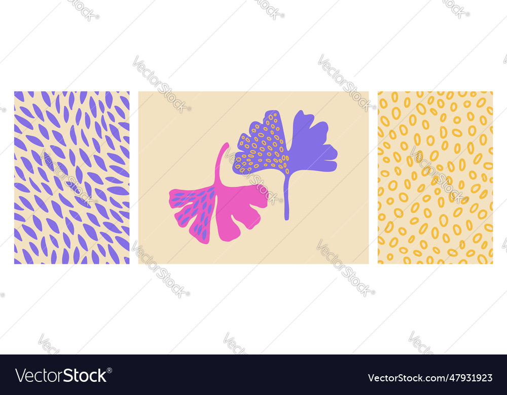 Set of abstract tropical leaf and polka dot shapes