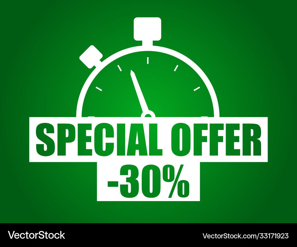 Special offer -30 discount on green background Vector Image