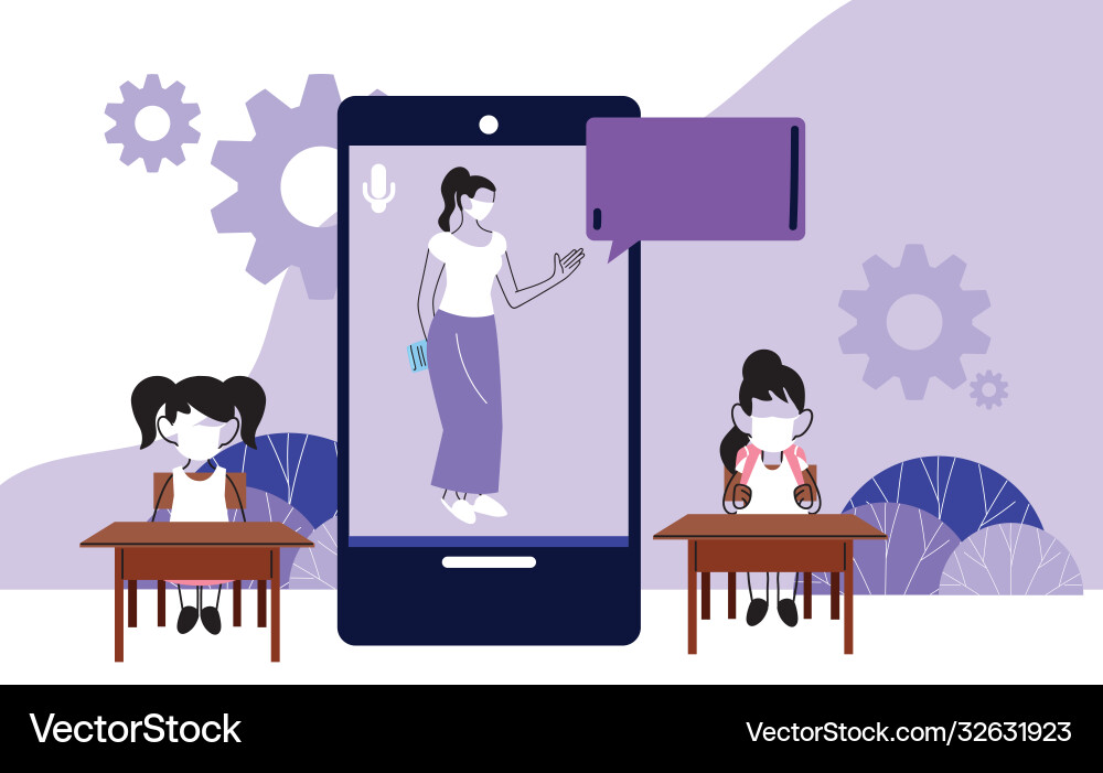 Teacher on screen giving online class to her Vector Image
