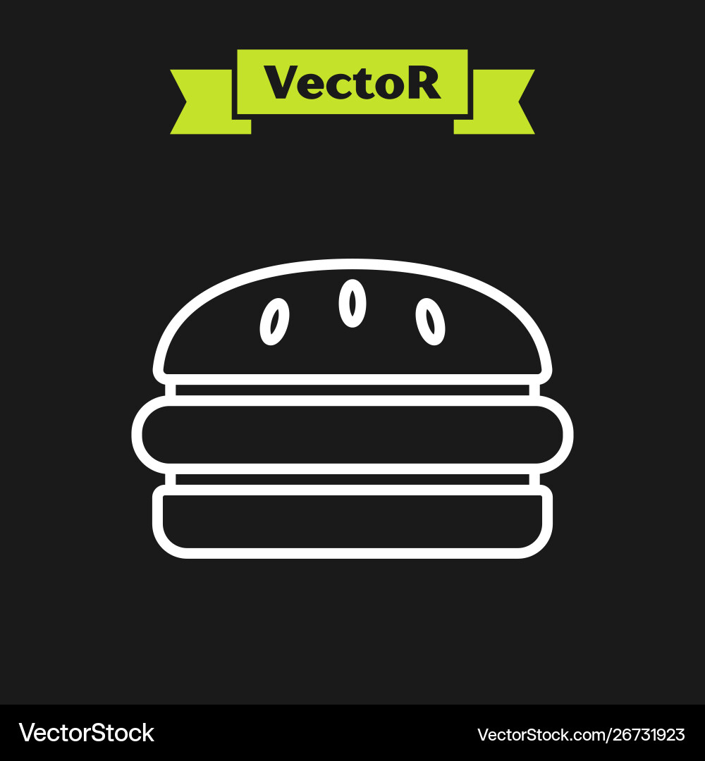 White line burger icon isolated on black Vector Image