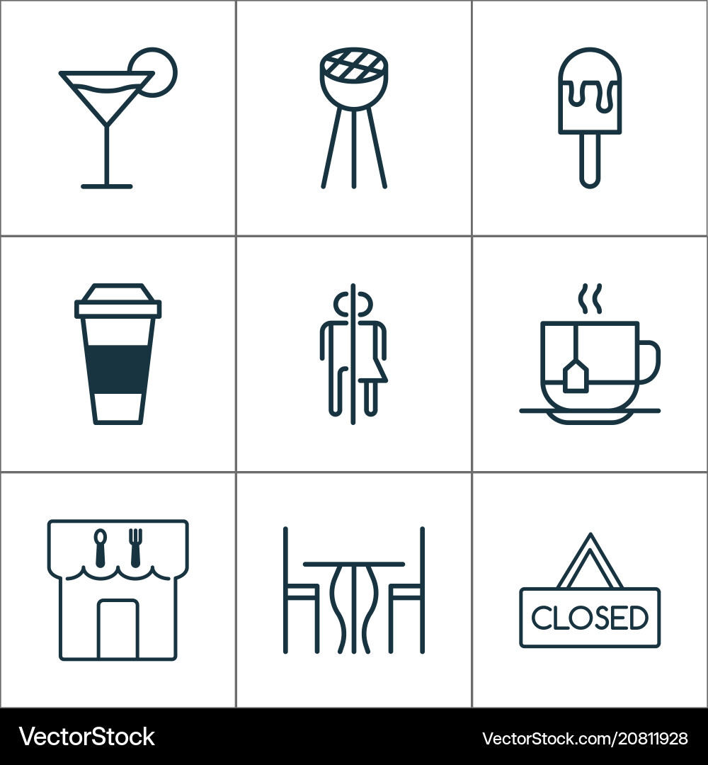 Eating icons set with house table Royalty Free Vector Image