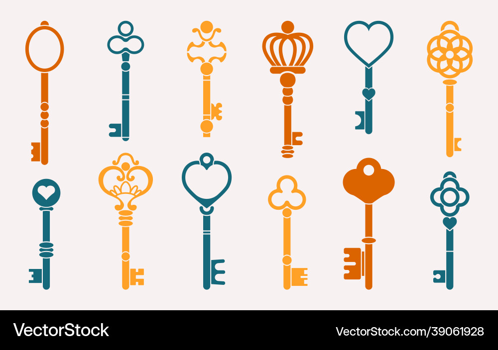 Keys collection antic and modern home office Vector Image