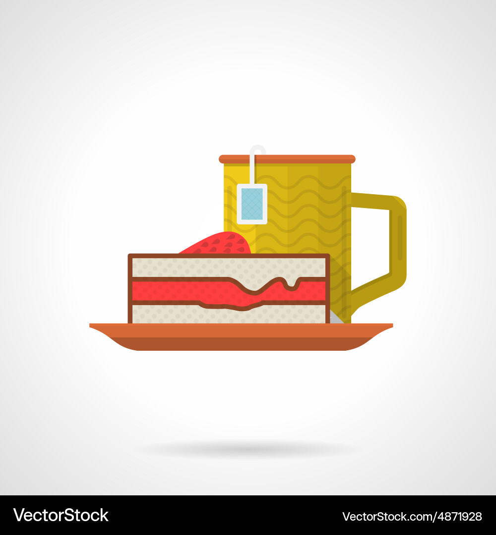 Tea and pie flat color icon Royalty Free Vector Image