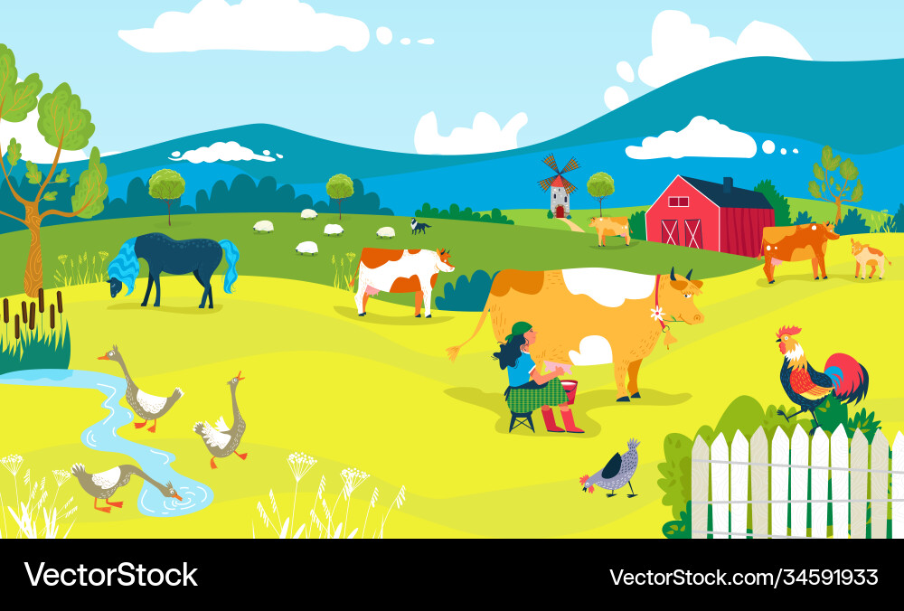 Farm cartoon landscape Royalty Free Vector Image