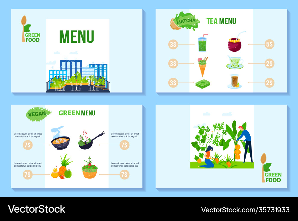Green food menu cartoon flat Royalty Free Vector Image