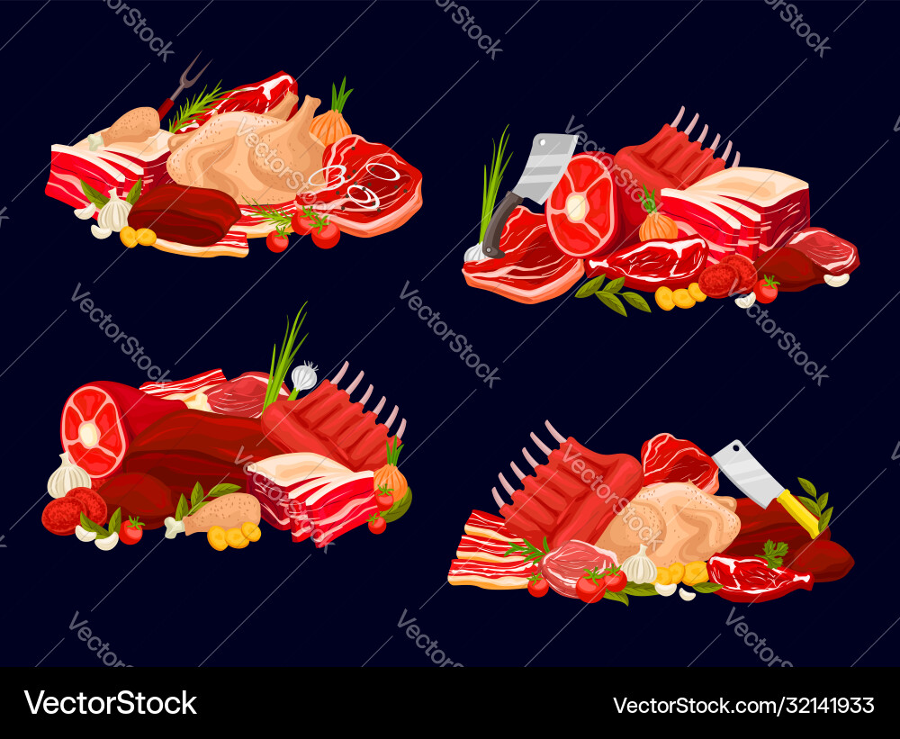 Meat types veal and beef pork chicken mutton Vector Image