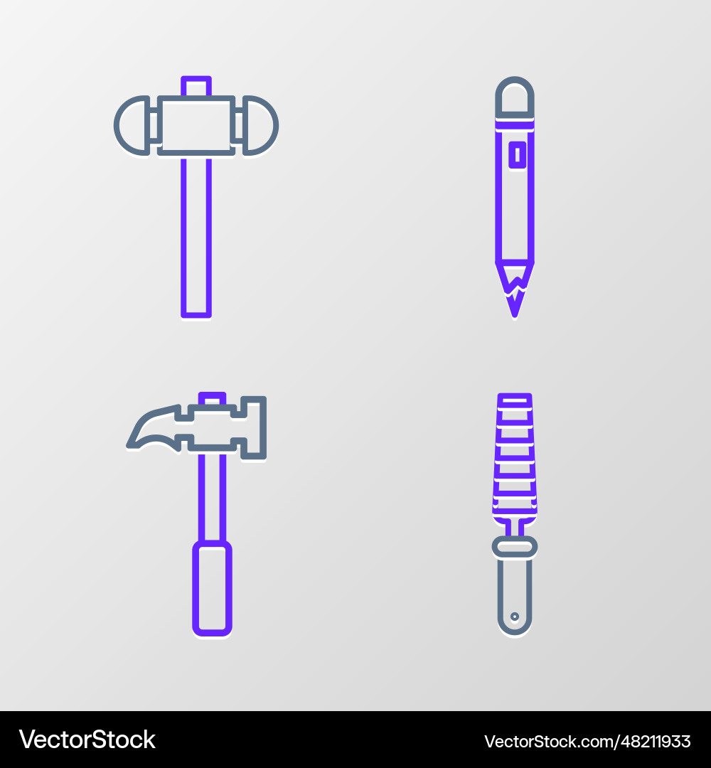 Set line chisel tool for wood claw hammer pencil Vector Image