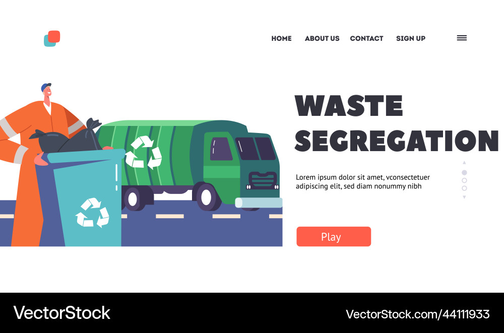 Waste segregation landing page template janitor Vector Image