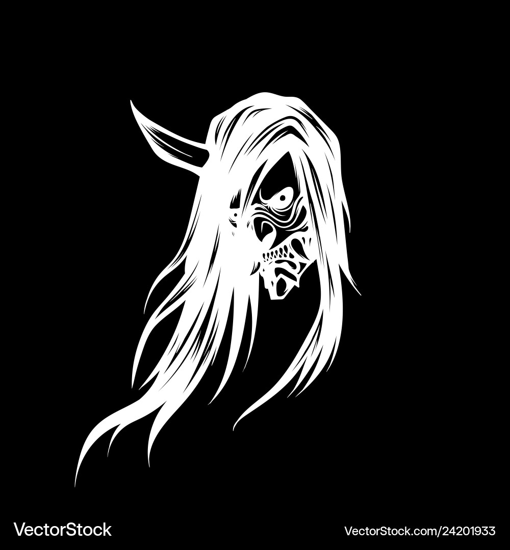 White outline ancient demon oni with a horn Vector Image
