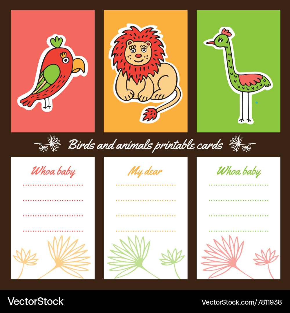 Birds and animals printable cards Royalty Free Vector Image