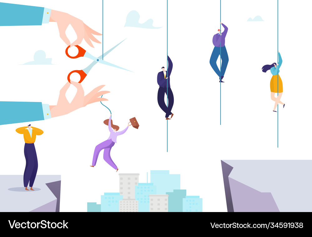 Business crisis risk hand scissors cut rope Vector Image
