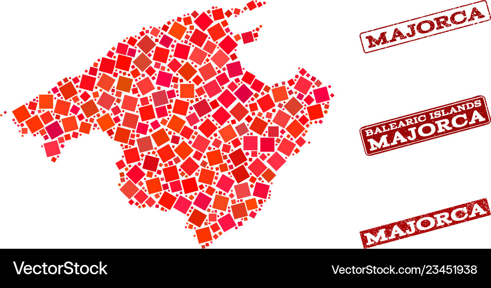 Composition of red mosaic map majorca Royalty Free Vector