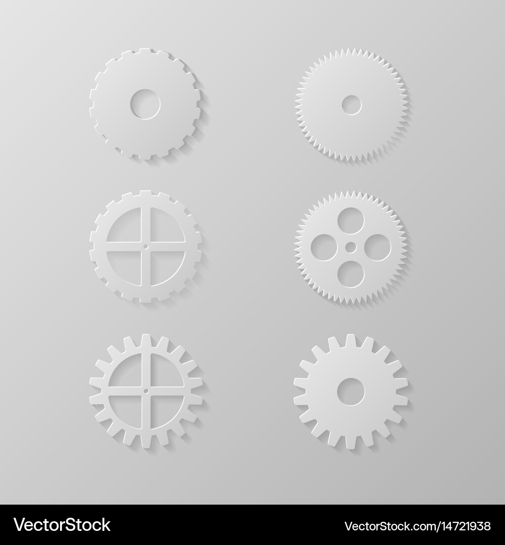 Gear icons set on a grey background Royalty Free Vector