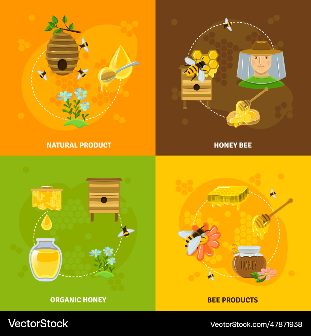 Honey and bees icons set Royalty Free Vector Image