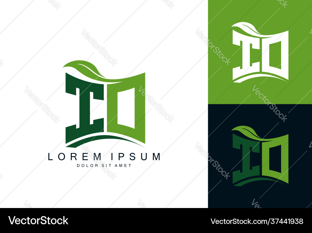 Io logo monogram with green leaf nature organic Vector Image