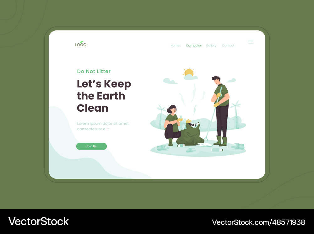 Keep the earth clean on landing page Royalty Free Vector
