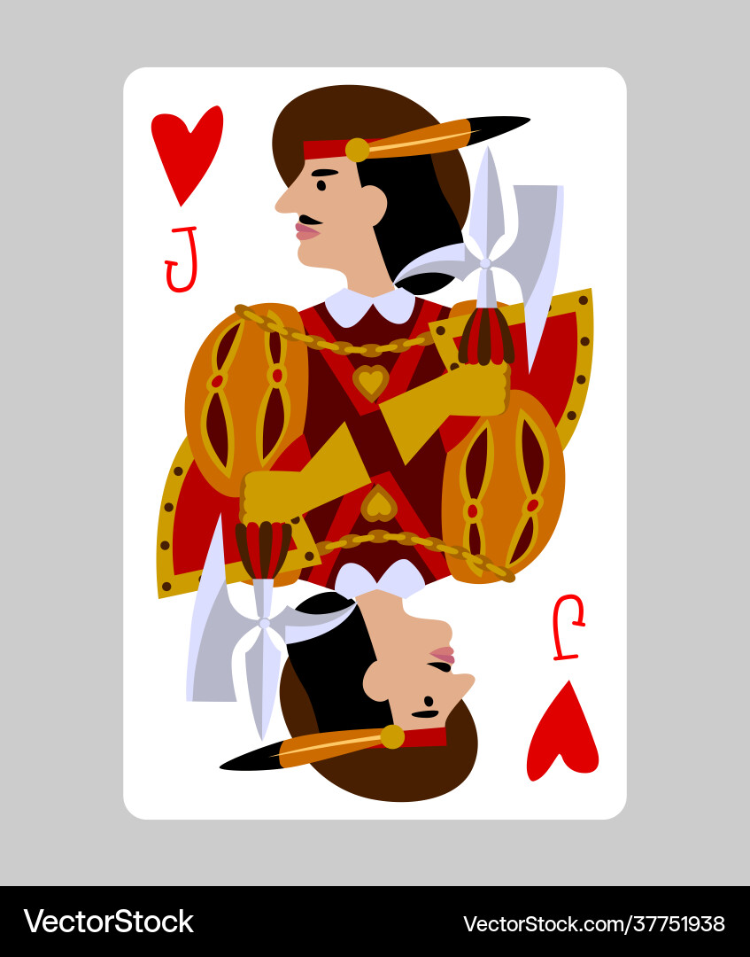 Playing card jack hearts in funny flat modern Vector Image