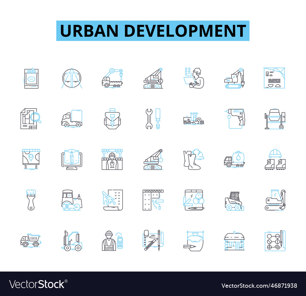 Urban development linear icons set gentrification Vector Image Urban development linear icons set gentrification Vector Image