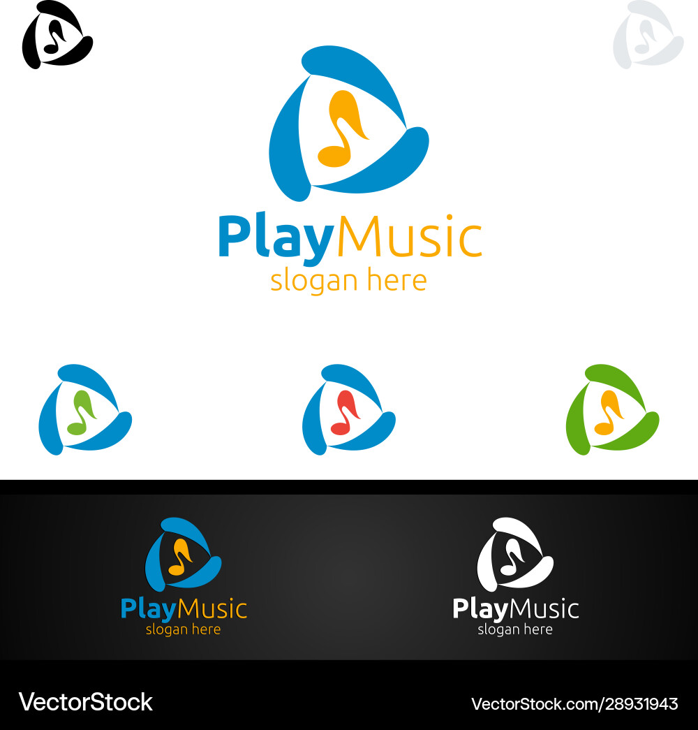 Abstract music logo with note and play concept Vector Image