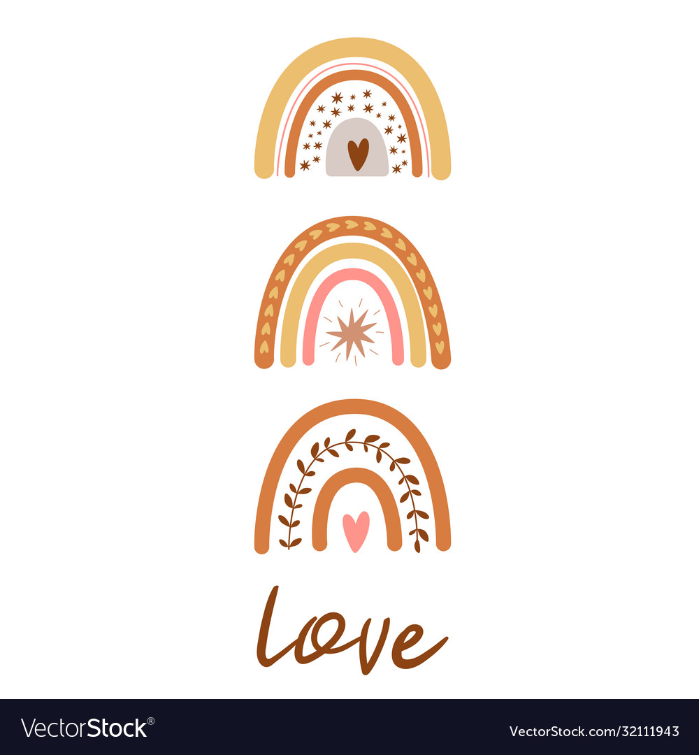 Boho rainbow set kids pastel rainbows set Vector Image