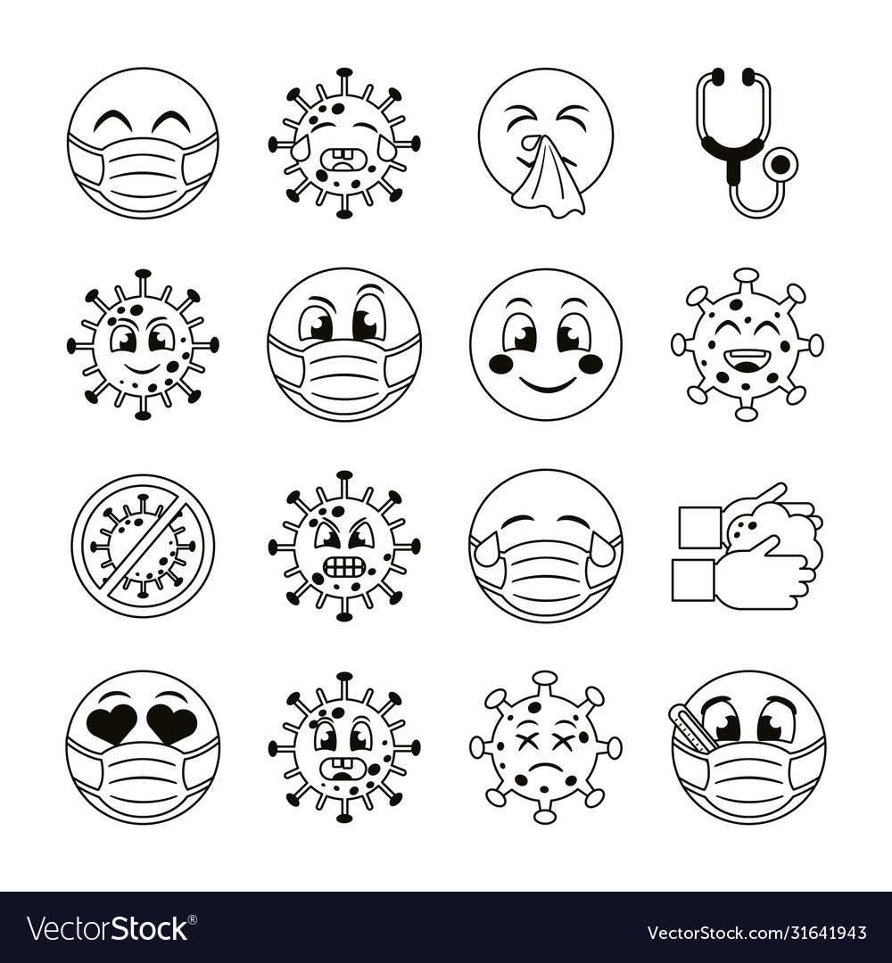 Bundle covid19 emojis set icons Royalty Free Vector Image